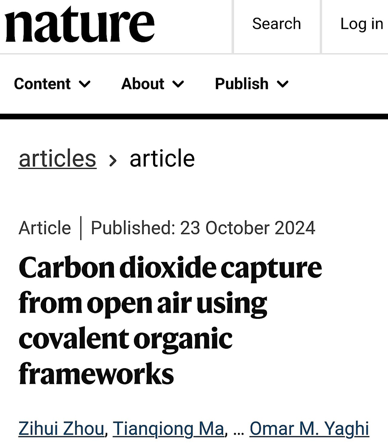 대기 중 CO2 획기적 제거 신물질 'COF-999' 개발 "눈길"